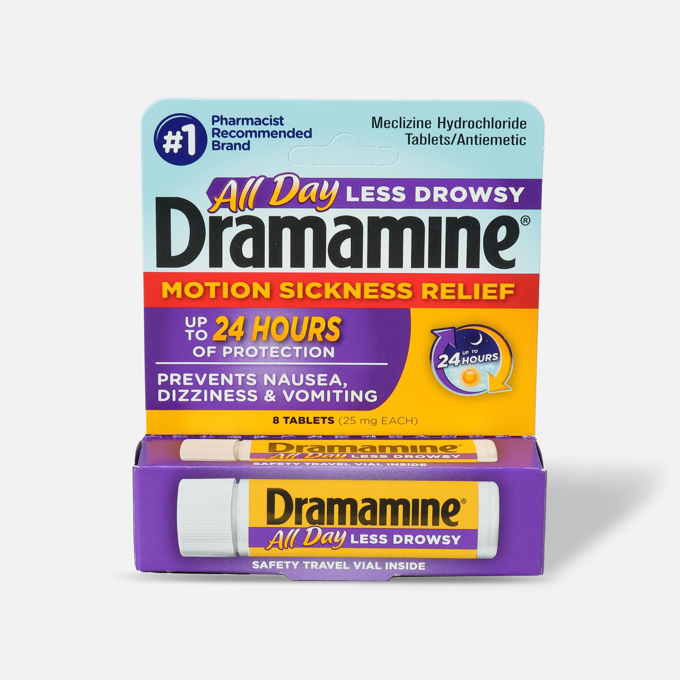 Dramamine Motion Sickness Relief Tablets, Less Drowsy Formula, 8 ct
