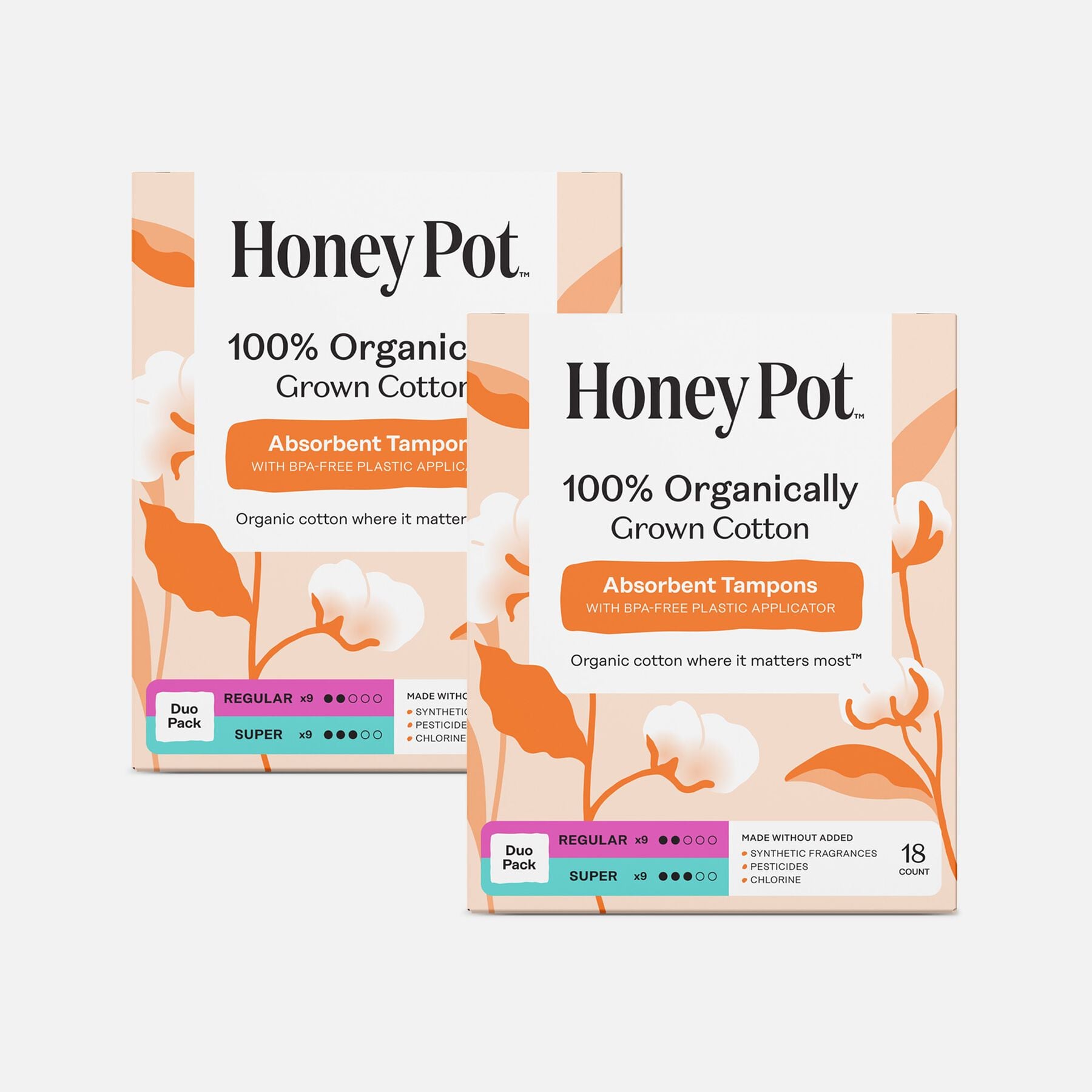 HSA Eligible The Honey Pot Organic Duo-Pack Tampons (Reg+Super), 18 ct ...