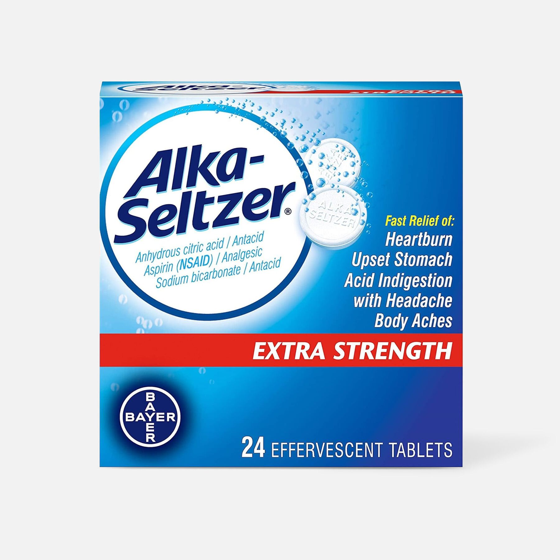 HSA Eligible | Alka-Seltzer Effervescent Tablets, Extra Strength, 24 ct.