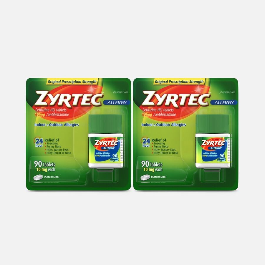 HSA Eligible Zyrtec Indoor & Outdoor Allergy Relief Tablets, 10mg, 90 ...