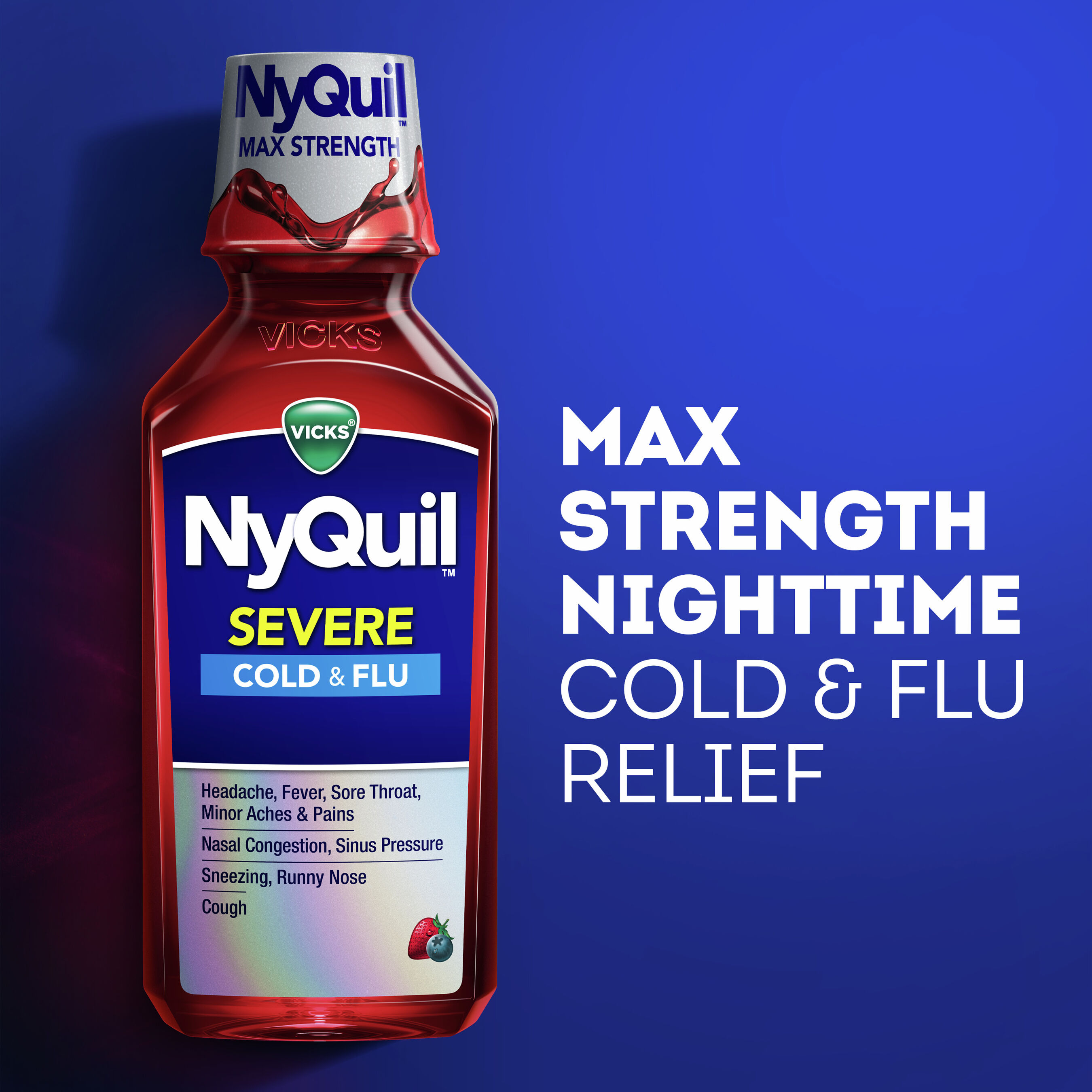 Vicks NyQuil Severe Cold and Flu Liquid, Berry, 12 oz