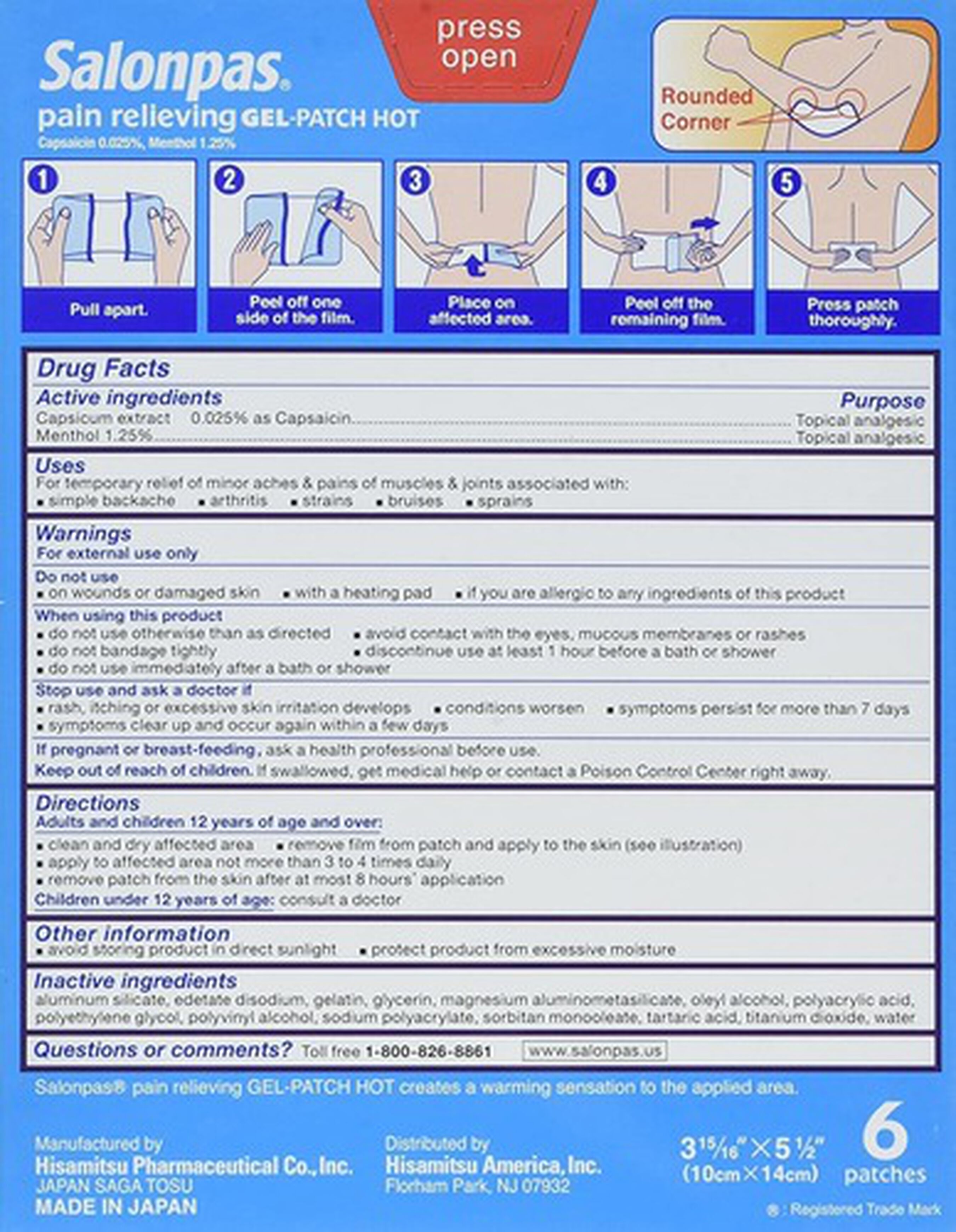 Salonpas Hot Gel Patch, 6 ct.