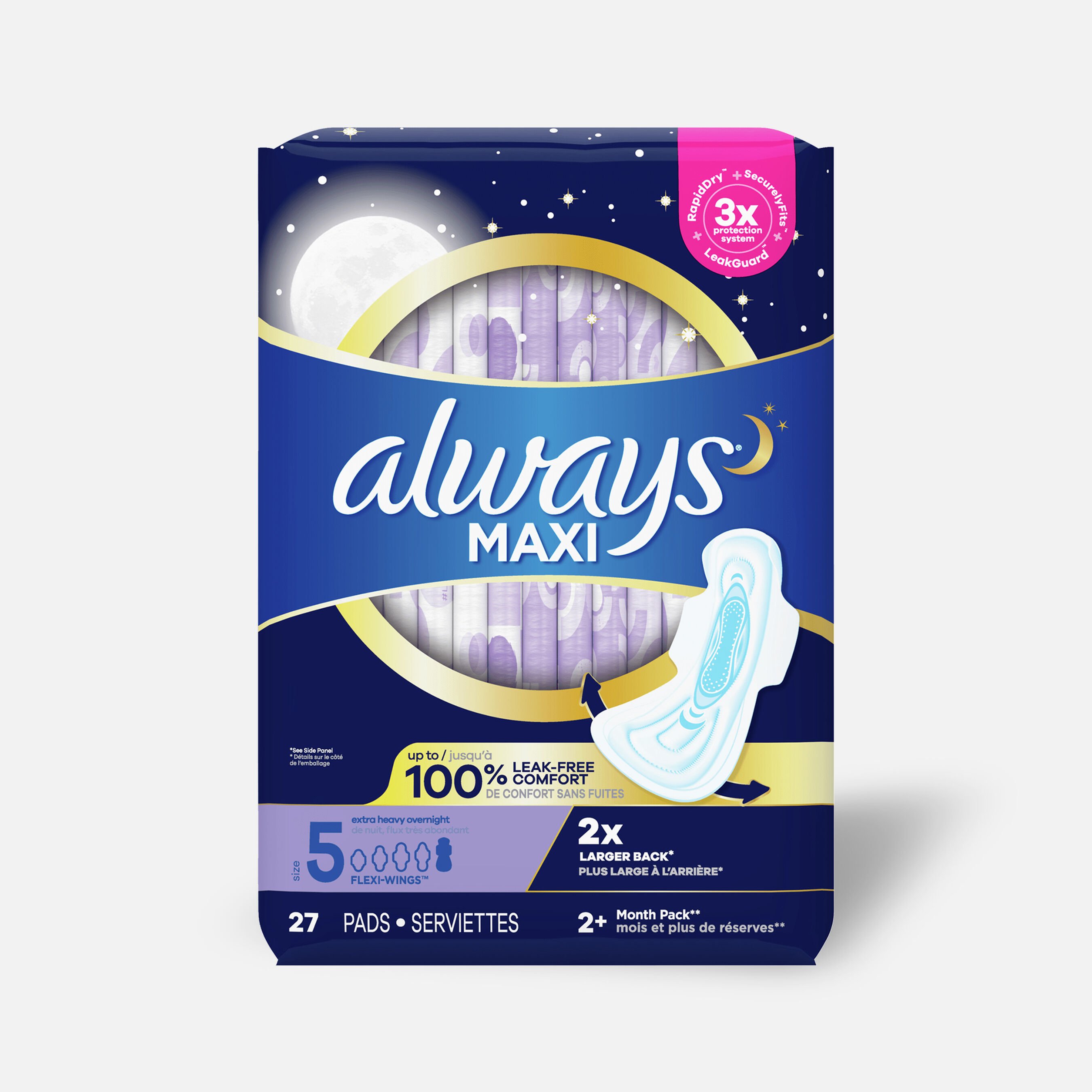 HSA Eligible Always Maxi Pads Size 5 Overnight Absorbency Unscented ...