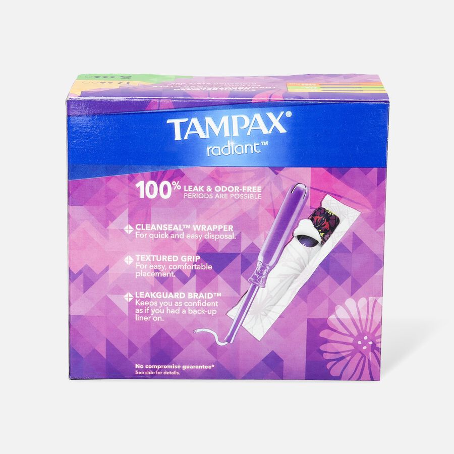 Tampax Radiant Tampons Duo Pack, Regular/Super Absorbency with BPA-Free ...
