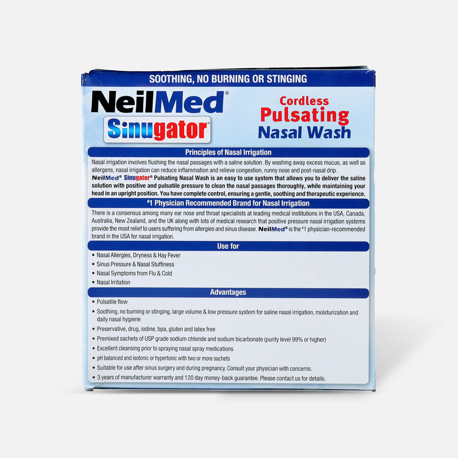 NeilMed Sinugator Cordless Pulsating Nasal Wash with 30 Premixed ...