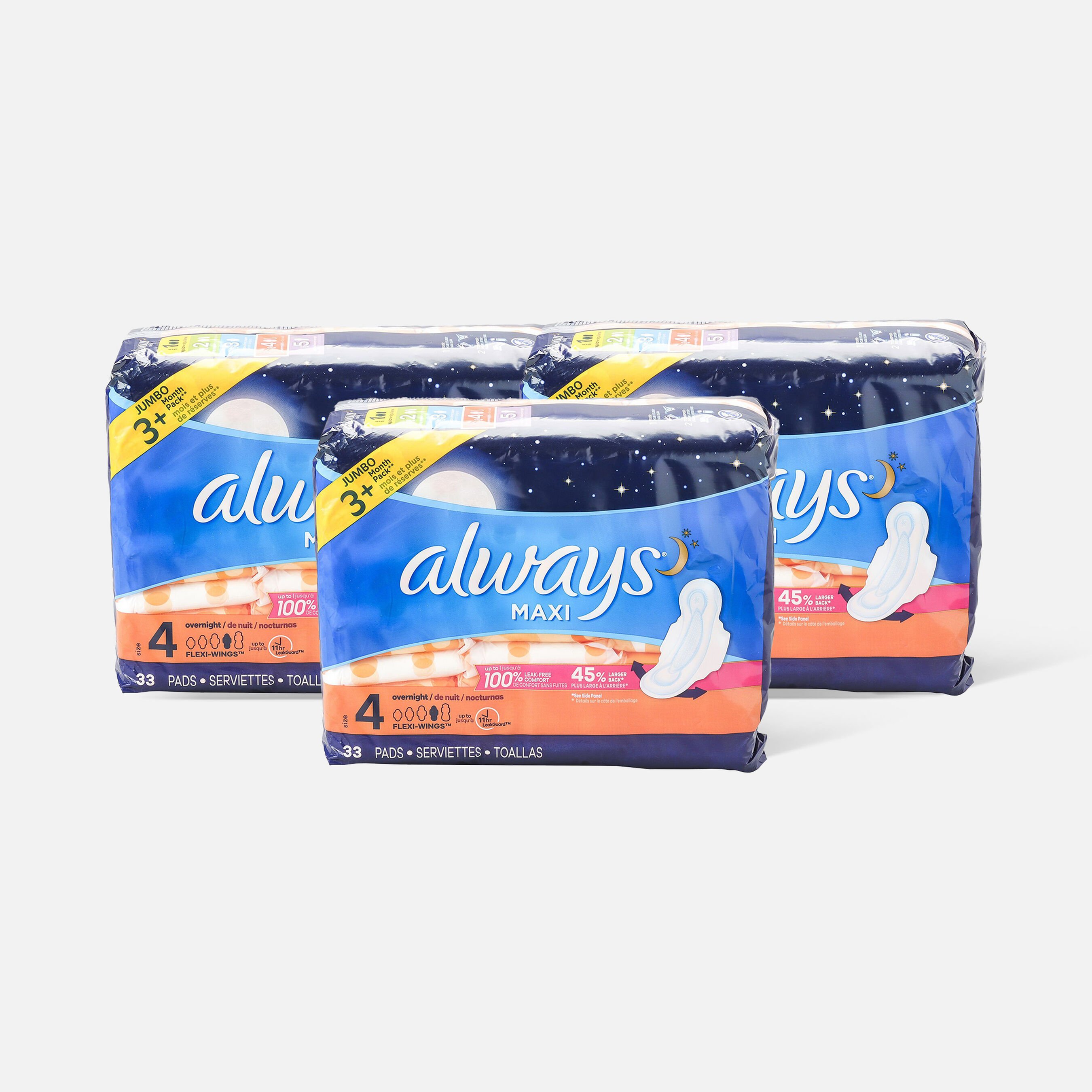 HSA Eligible Always Maxi Pads Size 4 Overnight Absorbency Unscented ...