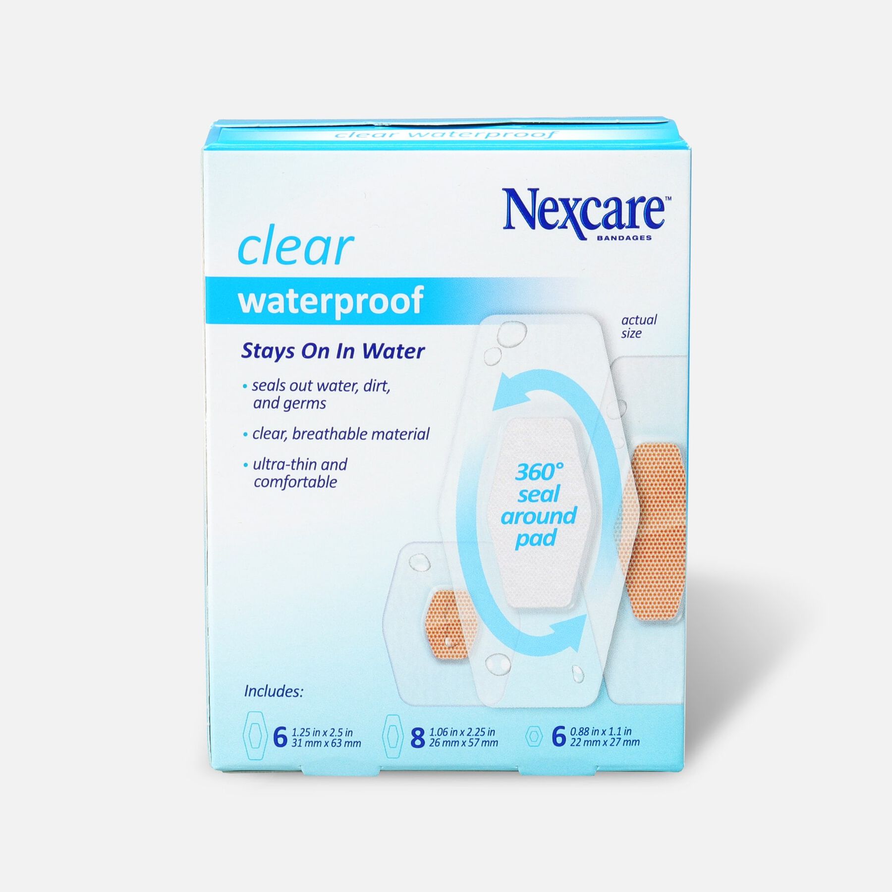 Nexcare Waterproof Clear Bandages Assorted 20 Ea