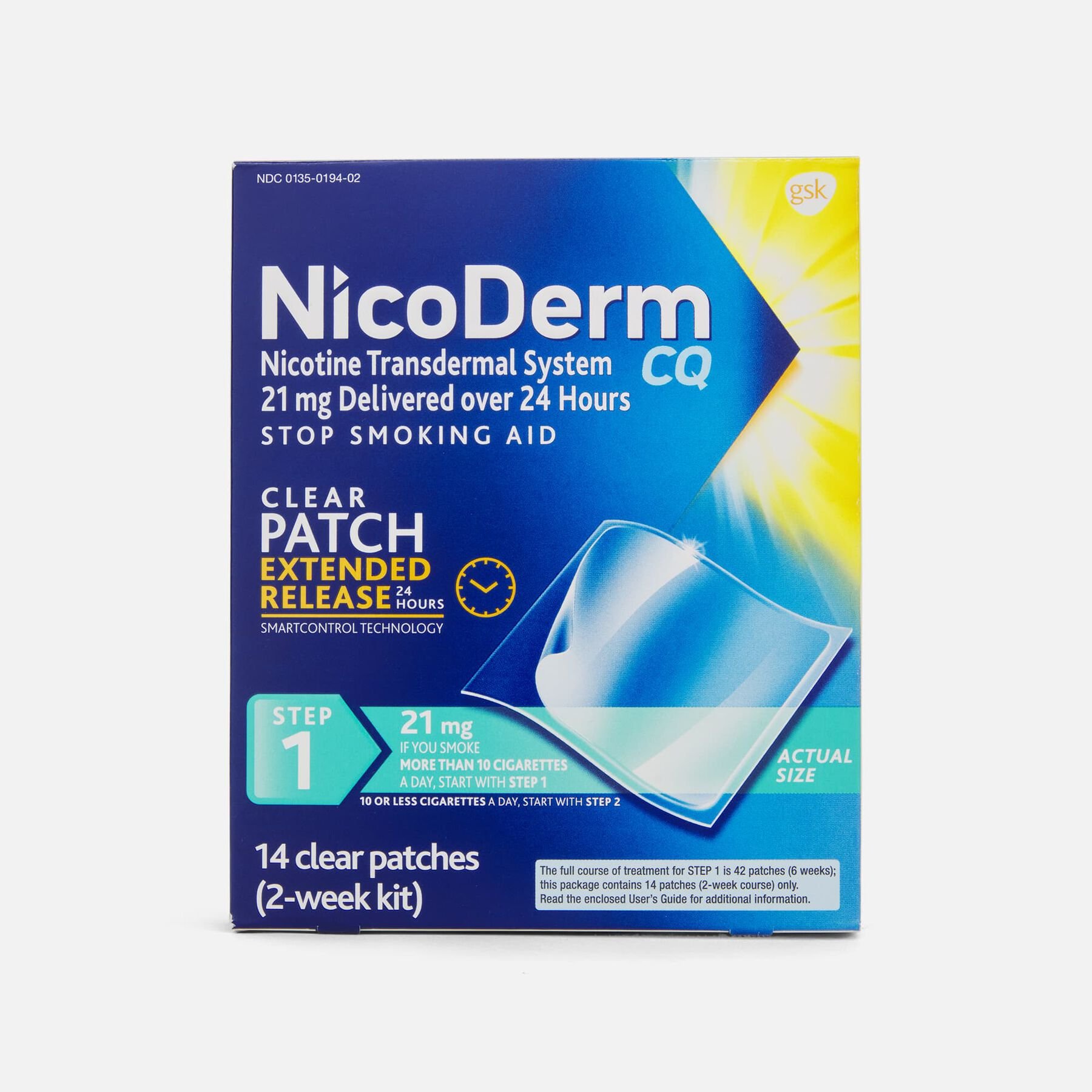 HSA Eligible NicoDerm CQ Step 1 Clear Nicotine Patches, 21mg, 14 ct ...