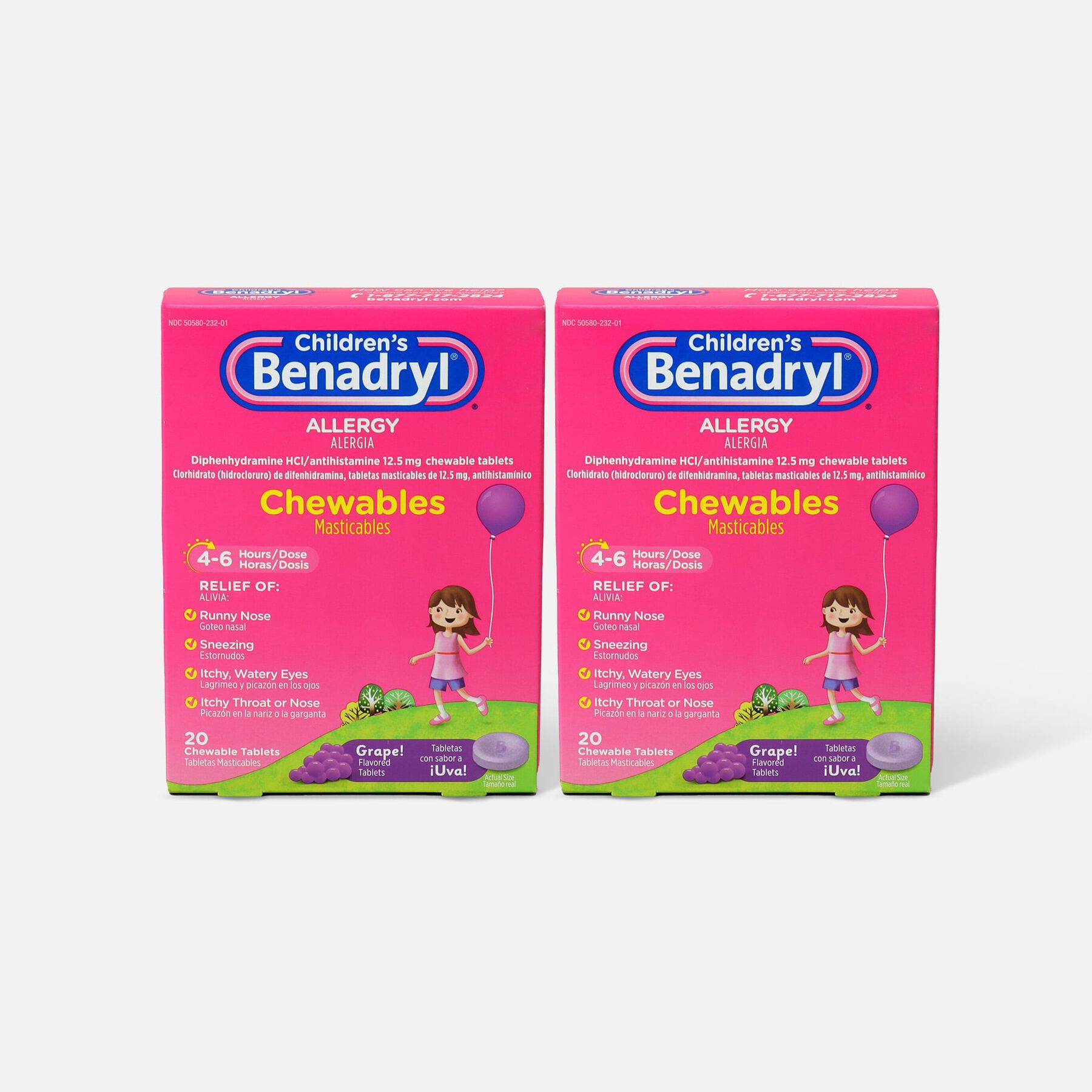 HSA Eligible Children's Benadryl Chewable Tablets, Grape Flavored, 20 ...