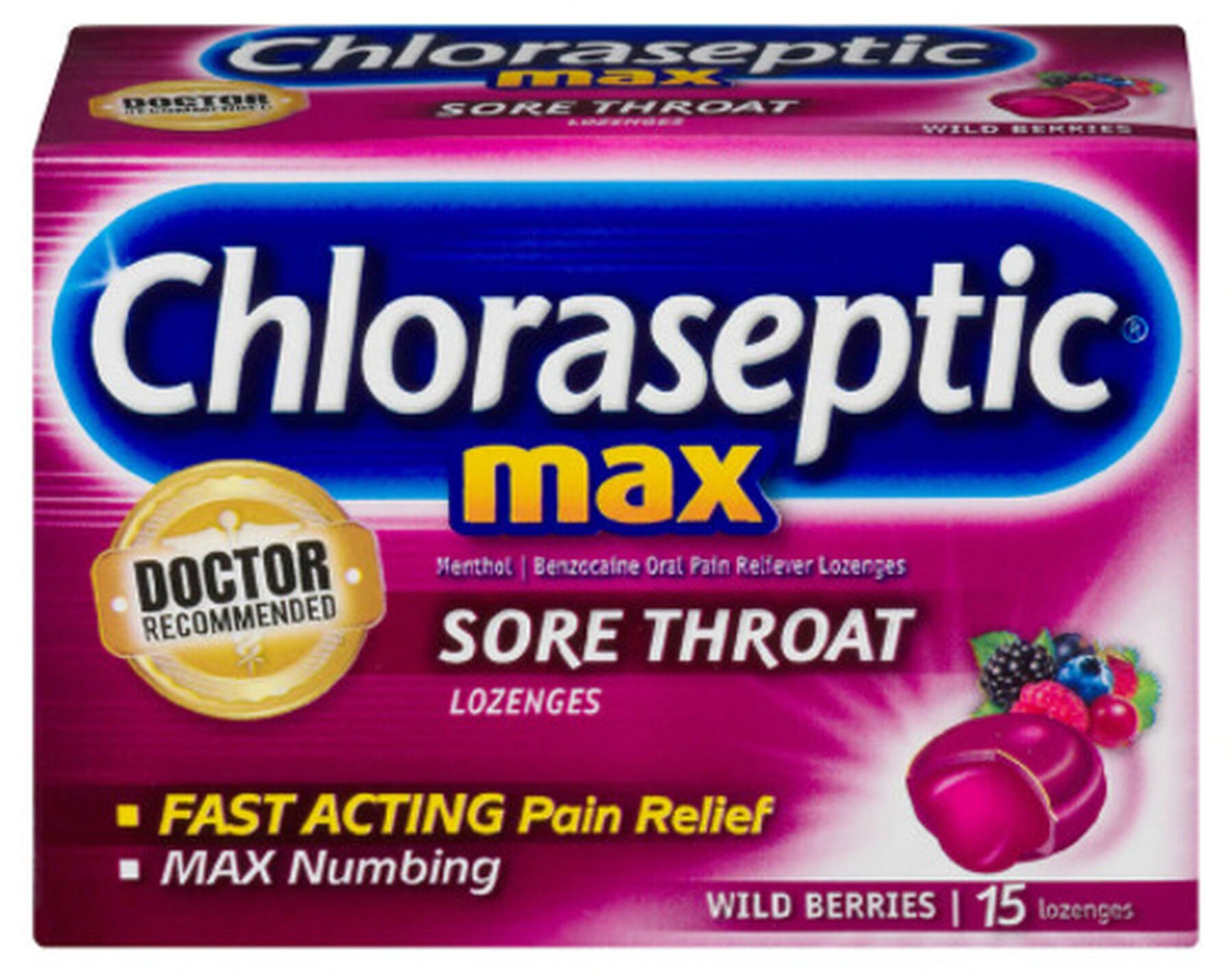 Chloraseptic Max, Wild Berries, Sore Throat Lozenges, 15 ct.