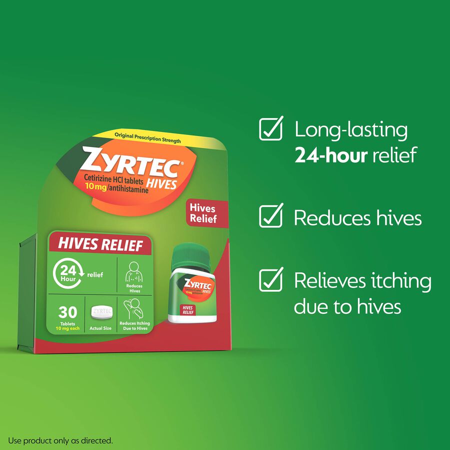 HSA Eligible Zyrtec Hives Itch Relief 10 MG Tablets, 30 ct. | HSA Eligible