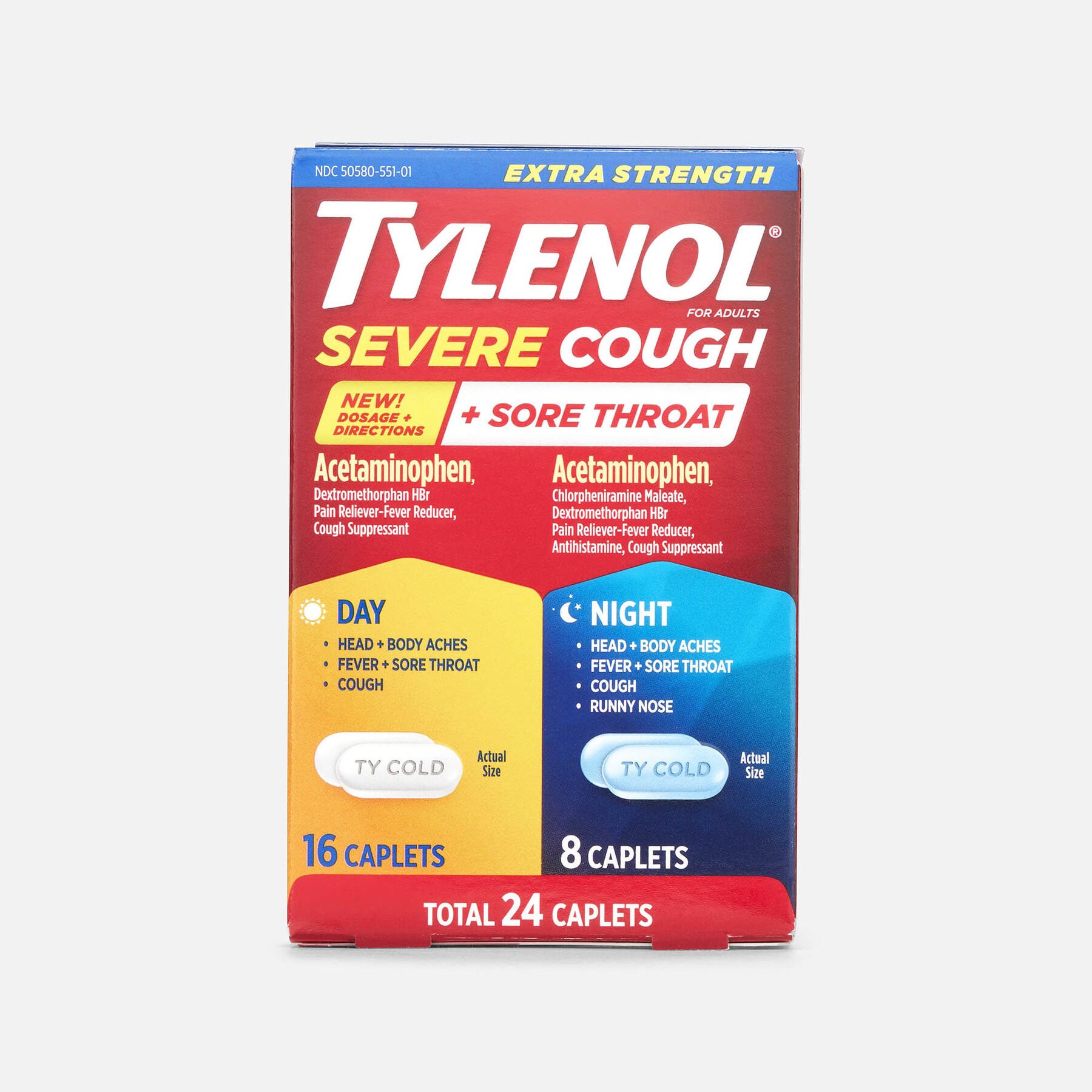 HSA Eligible Tylenol Cold Extra-Strength Severe Cough + Sore Throat Day ...