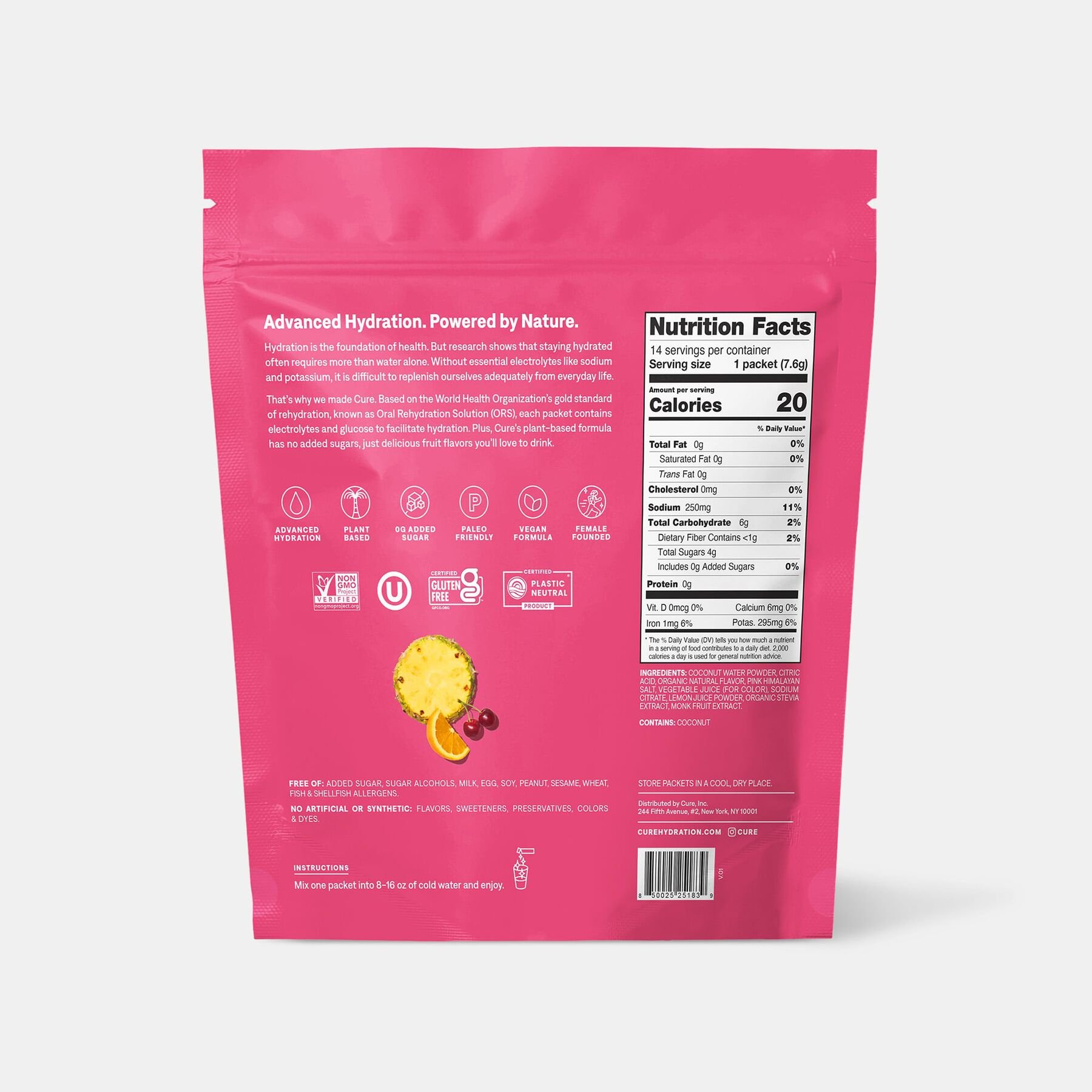 HSA Eligible Cure Hydrating Electrolyte Drink Mix Pouches, Tropical ...