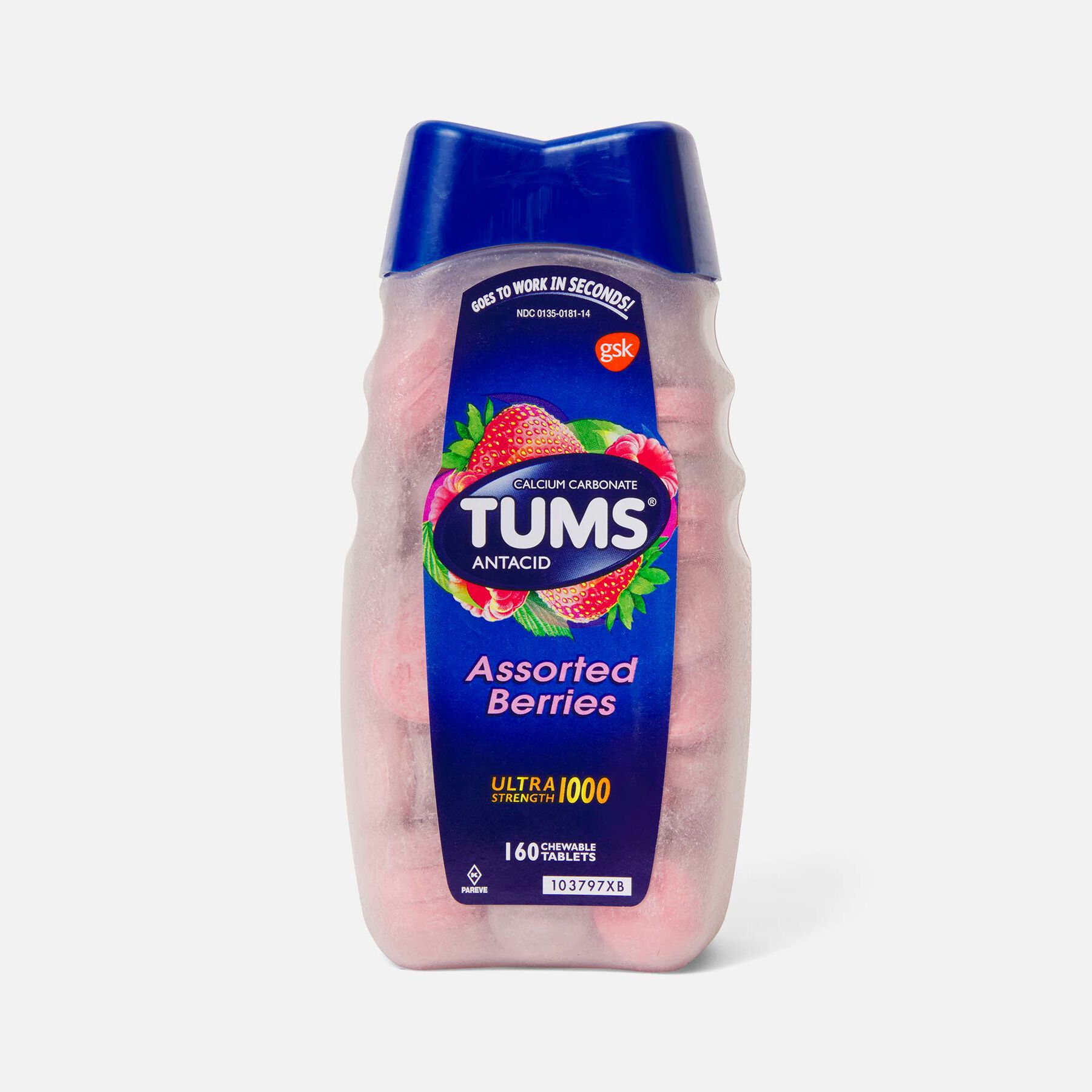 TUMS Ultra Strength Chewable Antacid Tablets, Assorted Berries, 160 ct.