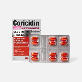 Coricidin HBP Maximum Strength Cold, Cough & Flu Medicine, Liquid Gels