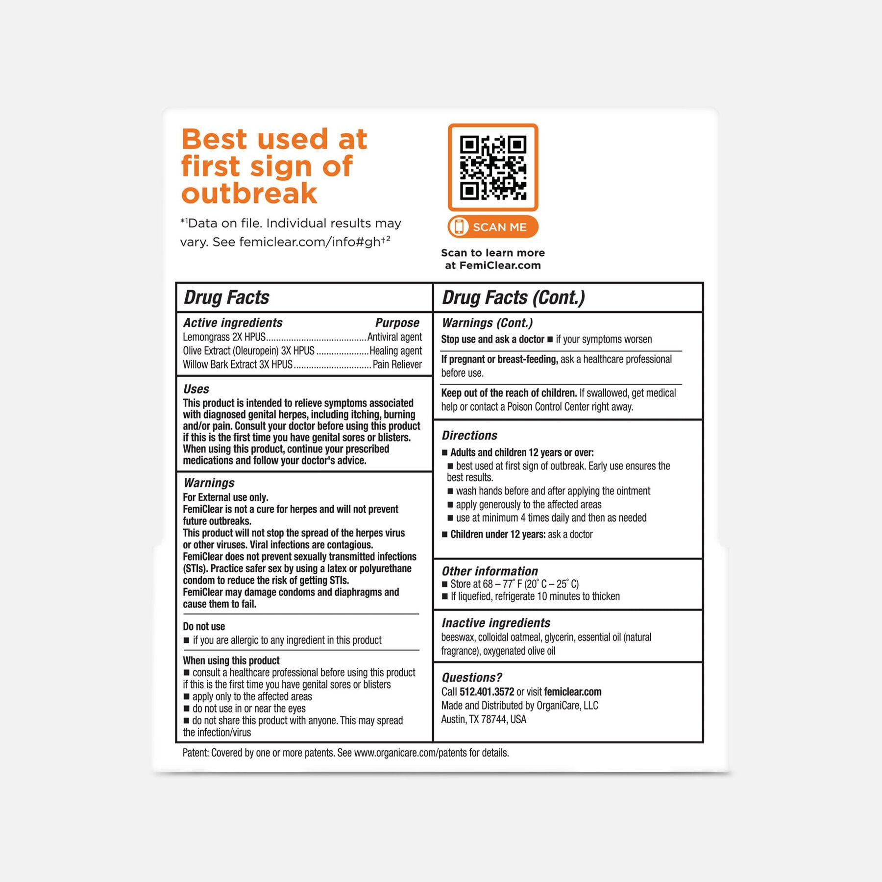 HSA Eligible FemiClear Genital Herpes Ointment, Multi-Symptom, .5 oz ...