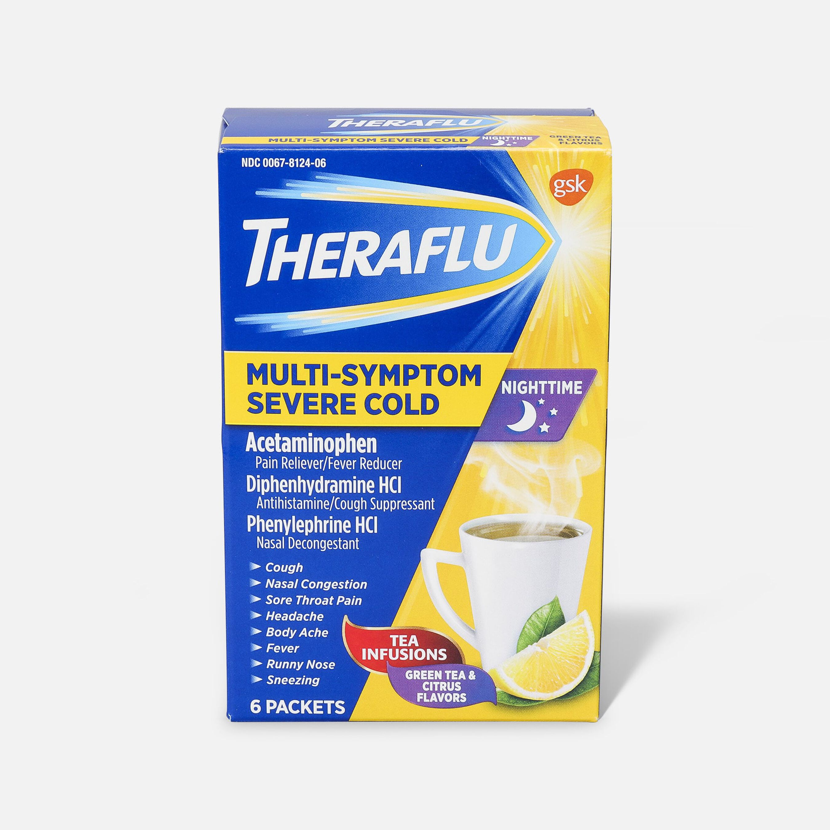 Theraflu Nighttime Multi-Symptom Severe Cold Hot Liquid Powder, Green ...